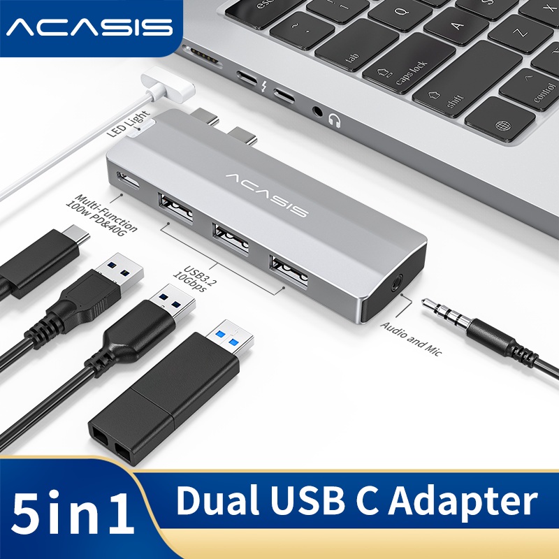 ACASIS 5 In1 USB C Hub Dual Type To USB3.0 USB3.2 Adapter For Air 13 M1 ...