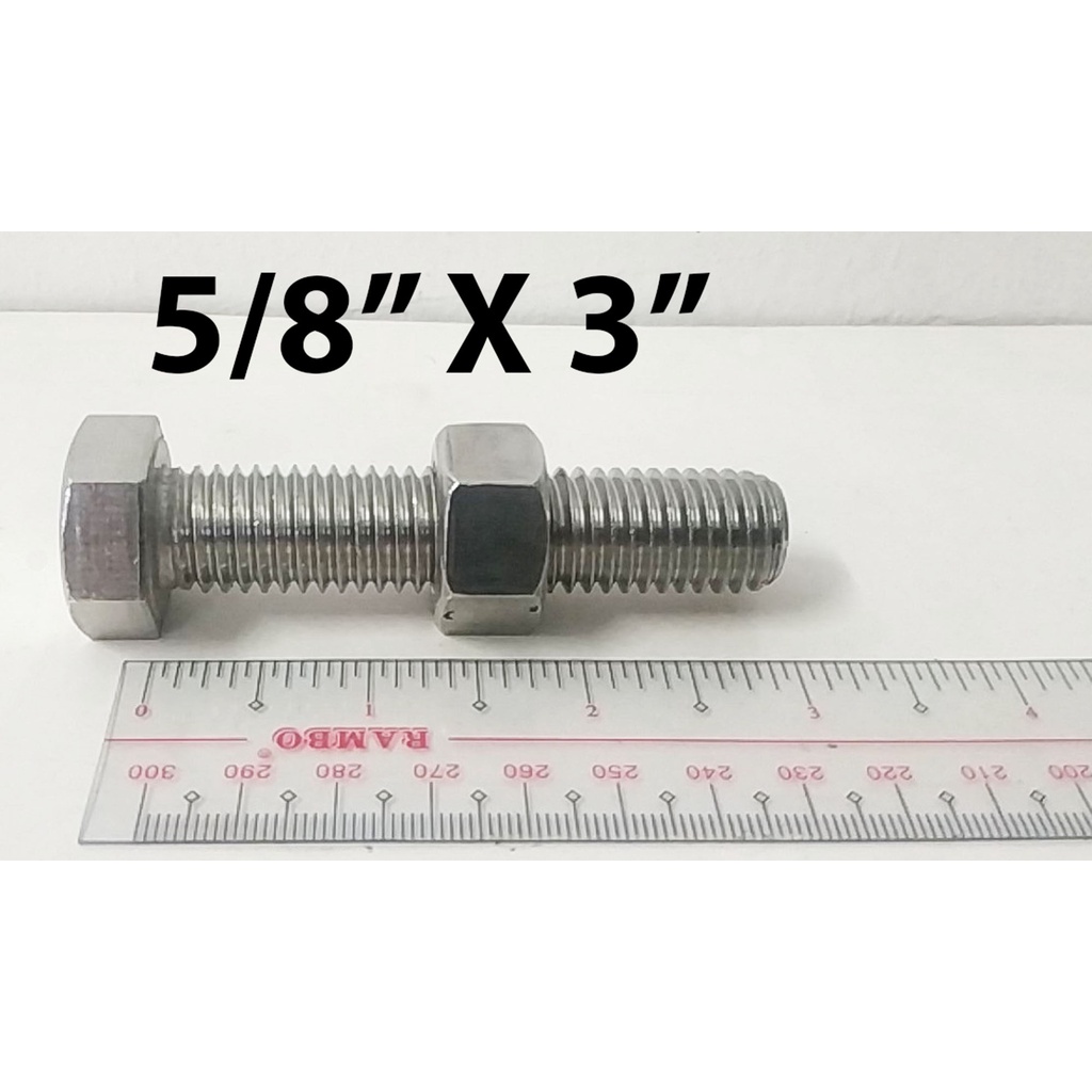 SS BOLT 5/8" X 3" WITH 1 PIECE NUT STAINLESS STEEL