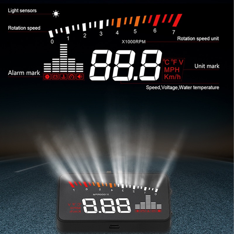 HUD X5 OBD2 EUOBD Car head-up display speedometer digital car projector ...