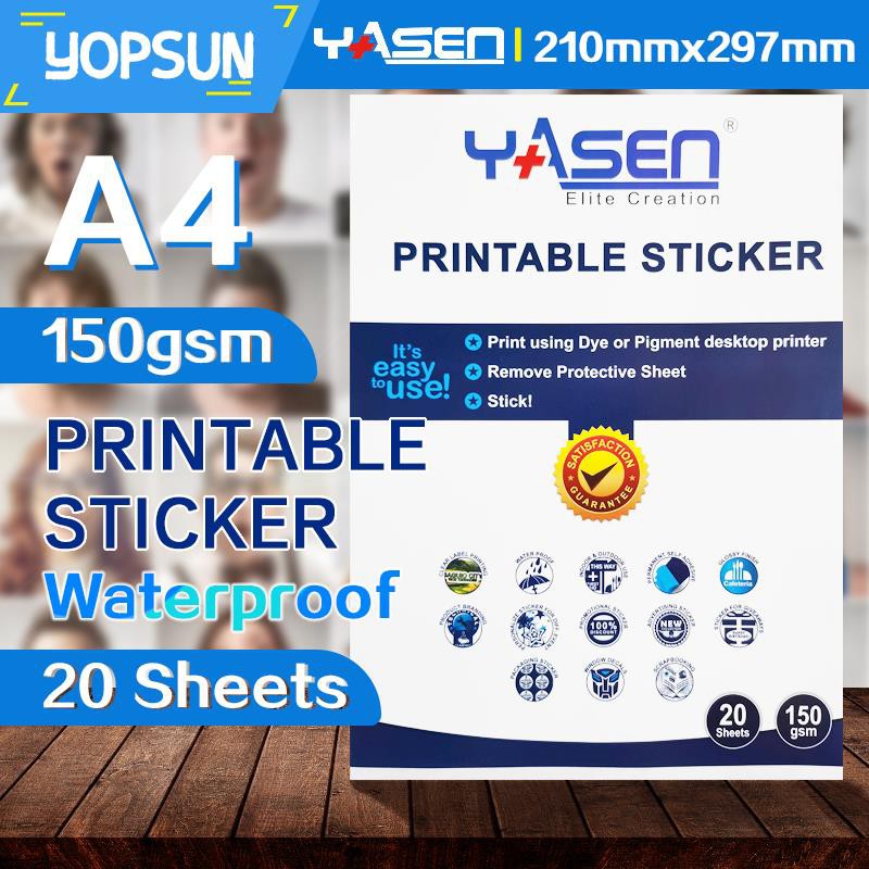 Glossy Printable YASEN BRAND Vinyl Sticker A4 20 Sheets 150gsm | Shopee ...