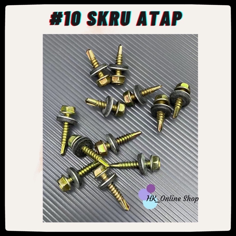 [10Pcs] Hex Type Metal Self Drilling Screw with Washer /Skru Atap Besi ...