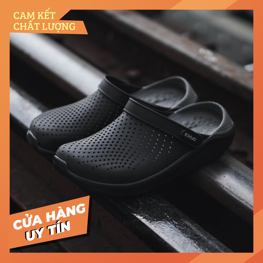 (Authentic 100%) Crocs Literide Clog Full Black Soft Rubber Mule Shoes ...