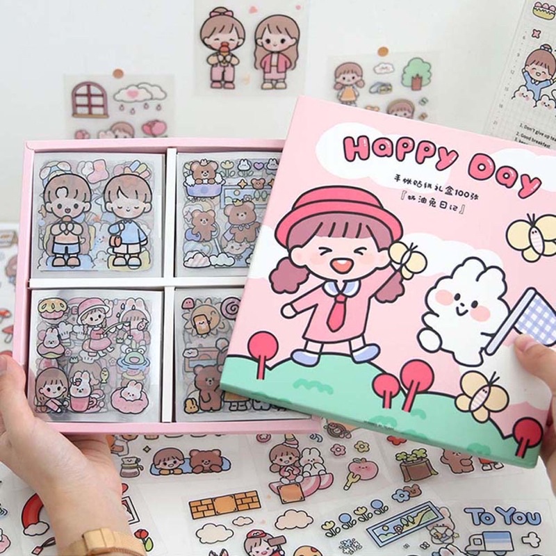 100 sheets stickers | cute girl stickers | happy day stickers | Shopee ...