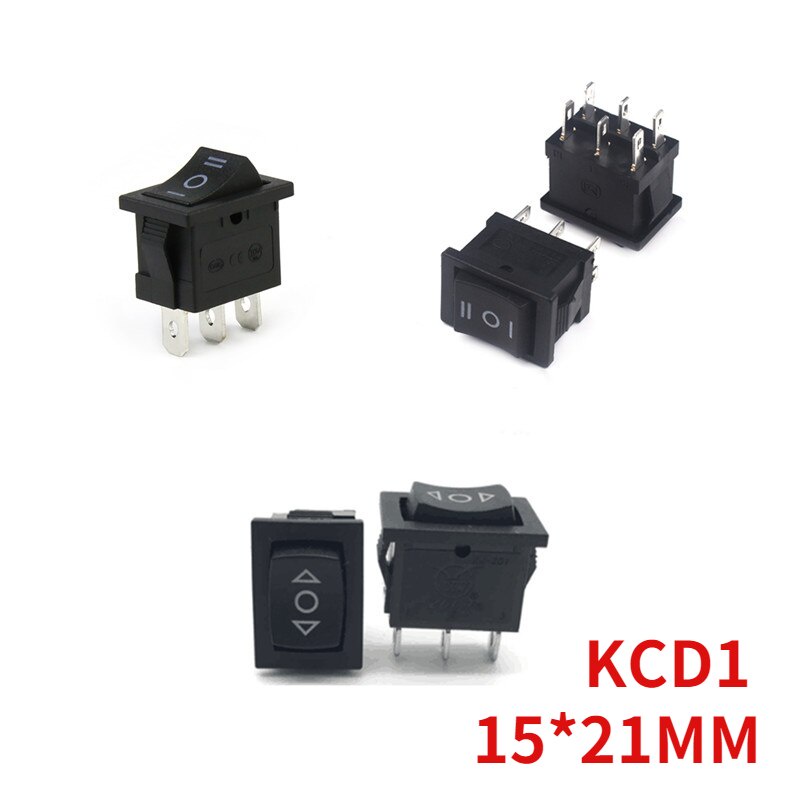 5PCS Rocker Switch 15*21mm Mini Black 3 Pin / 6 Pin on/Off/On AC 6A ...