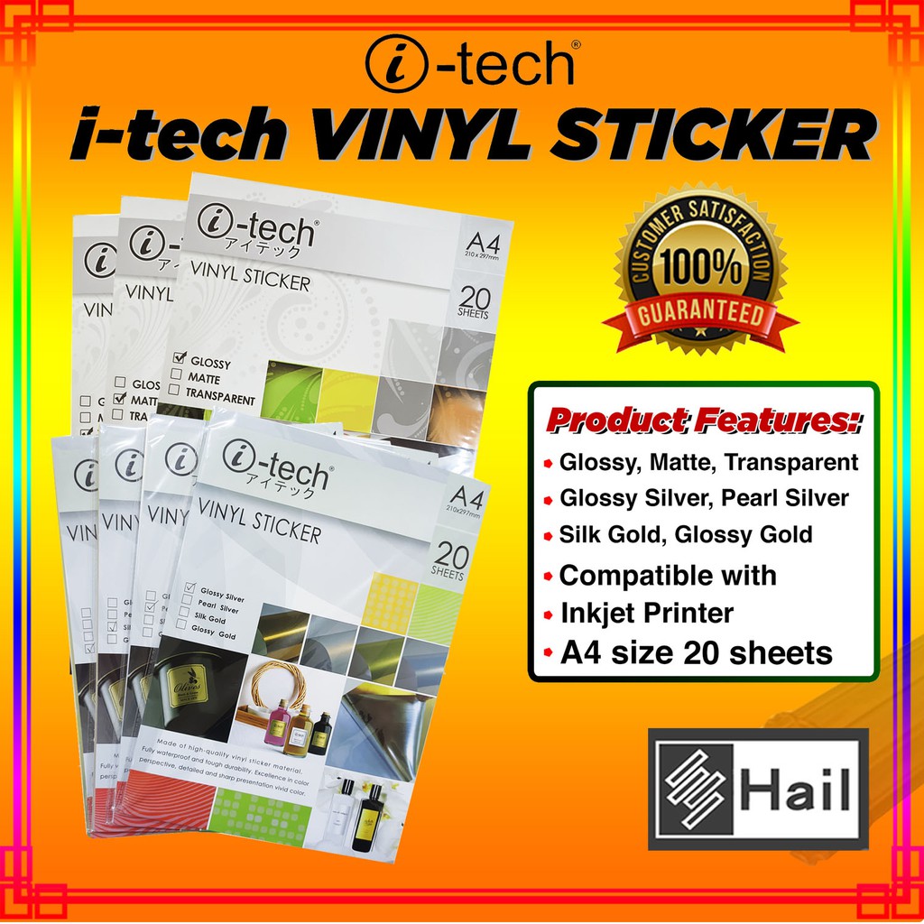 I-Tech Waterproof Printable Vinyl Sticker A3 MATTE/GLOSSY/TRANSPARENT | Shopee Philippines