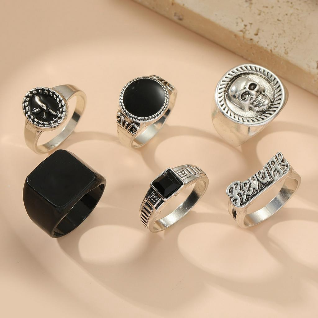 European American Style Geometric Crystal 6-Piece Ring Simple Unique ...
