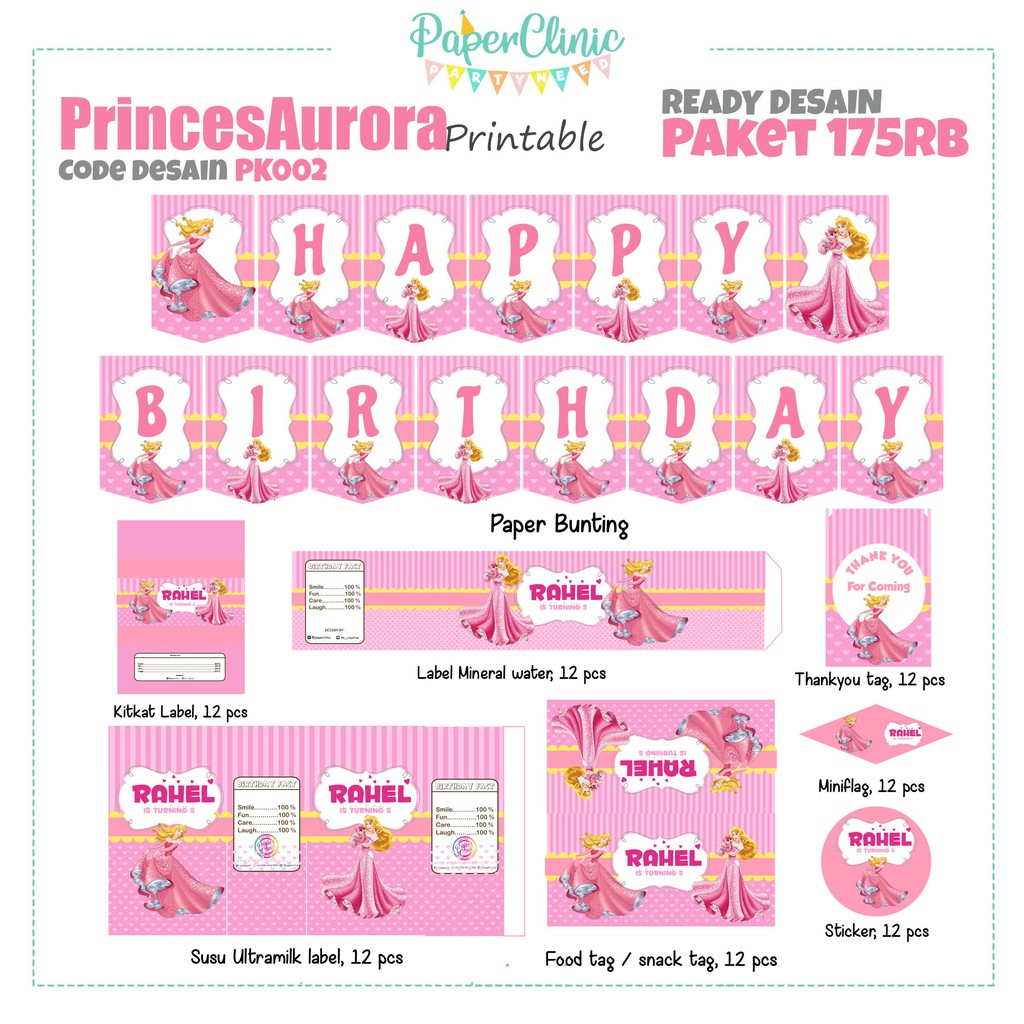 Girls Birthday Decoration princess aurora Theme label dessert table ...