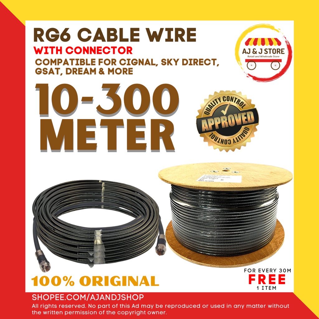 RG6 CABLE WIRE WITH CONNECTORS (10 METERS TO 300 METERS ) CUTTED OR ...
