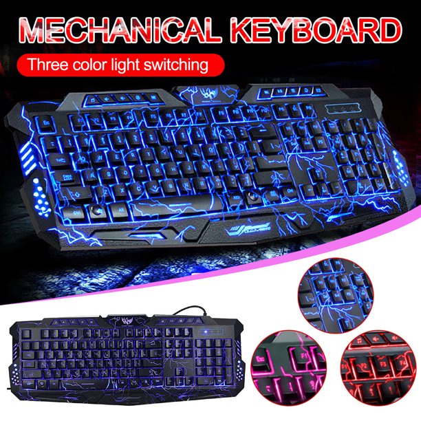 M200 PURPLE/BLUE/ RED LED Backlight Pro Gaming Mechanical Keyboard USB ...