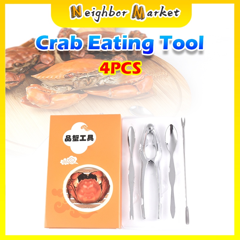 4Pcs Seafood Tool Sets Crab Crackers Pick Spoons Stainless Steel Crab ...