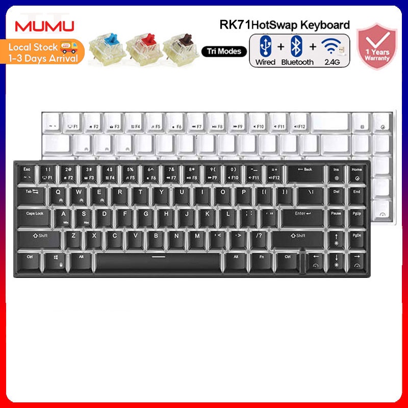 RK71 Mechanical Keyboard 71 Keys Hot Swappable Three Modes Non-RGB ...