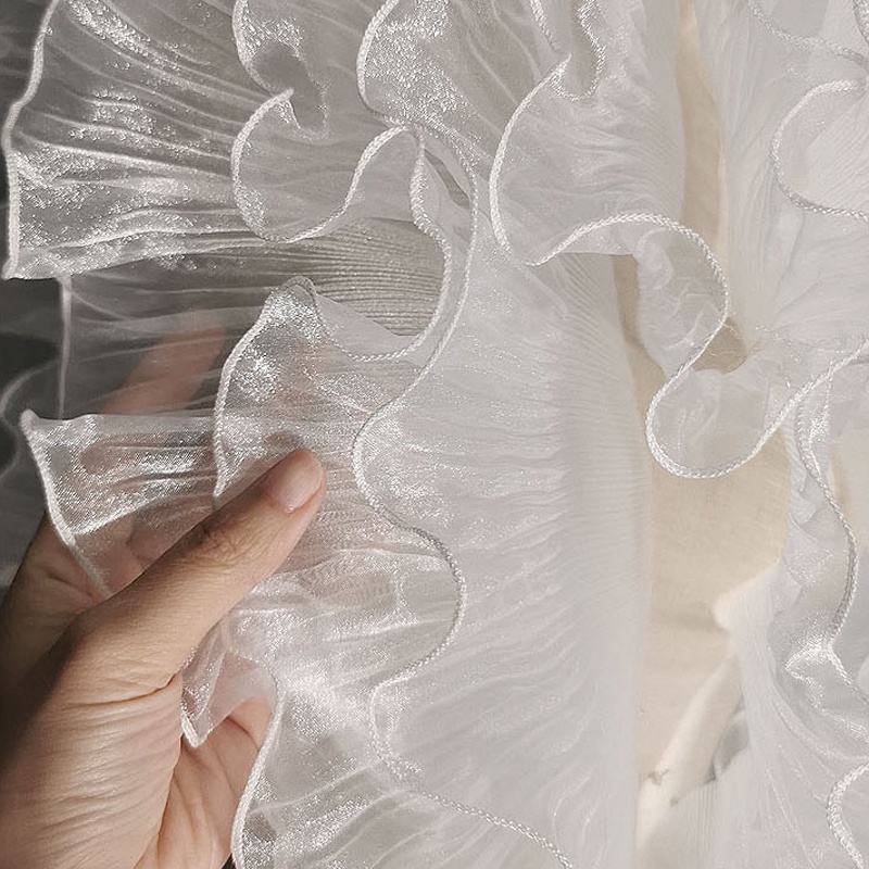 1Yard Big Wave Flounces Lace Fabric Folds Wedding Dress Clothes ...