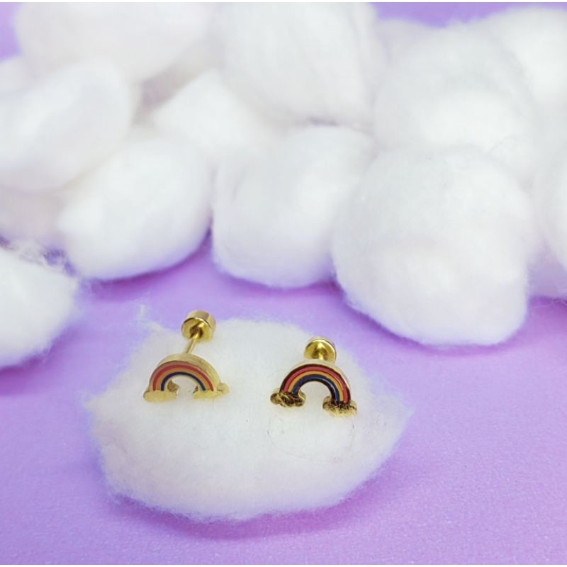 Rainbow Design Stainless Earrings De Roscas/Screwback Non-tarnish Adult ...