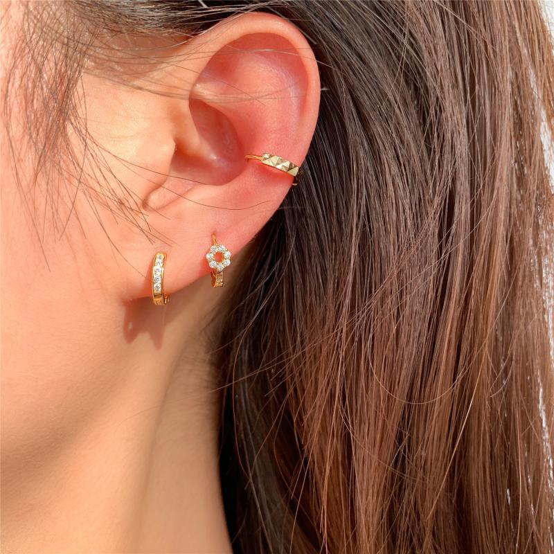 S925 Hoop Earrings for Women Hikaw Piercing Earrings Set Zircon Ear ...