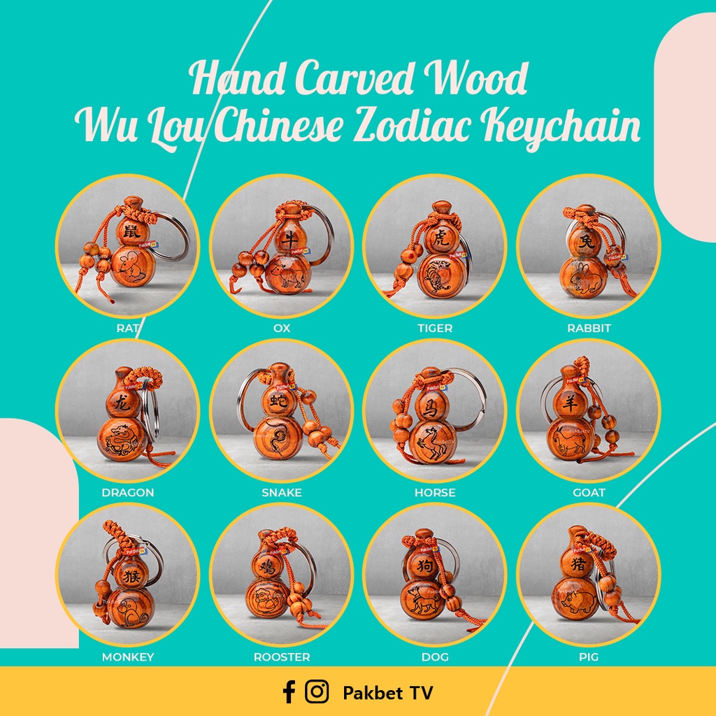 Hand Carved Wood Wu Lou Chinese Zodiac Keychain | Feng Shui by PakBet ...