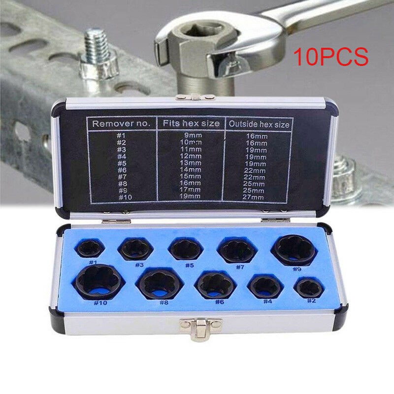 10pcs 9-19mm Damaged Rounded Bolt Nut Extractor Remover Tool Set Nuts ...