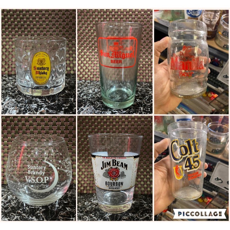VINTAGE BEER GLASSES - SAN MIGUEL, SUNTORY, JIM BEAM, BEER HAUSEN, COLT ...