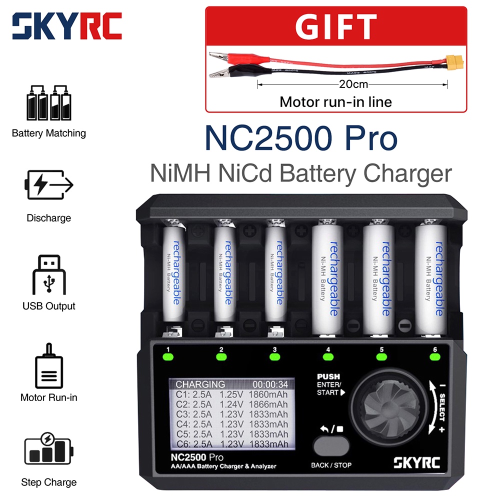 SKYRC NC2500 Pro NiMH NiCd Battery Charger QC3.0 Charger Rechargeable For AA AAA Rechargeable ...