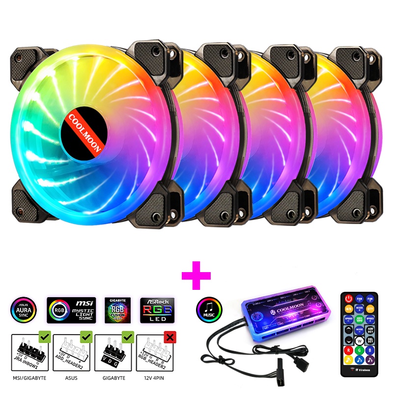 Coolmoon XG01 RGB Case Fans 5V ARGB Fan 5 Kit AURA SYNC with IR Remote ...