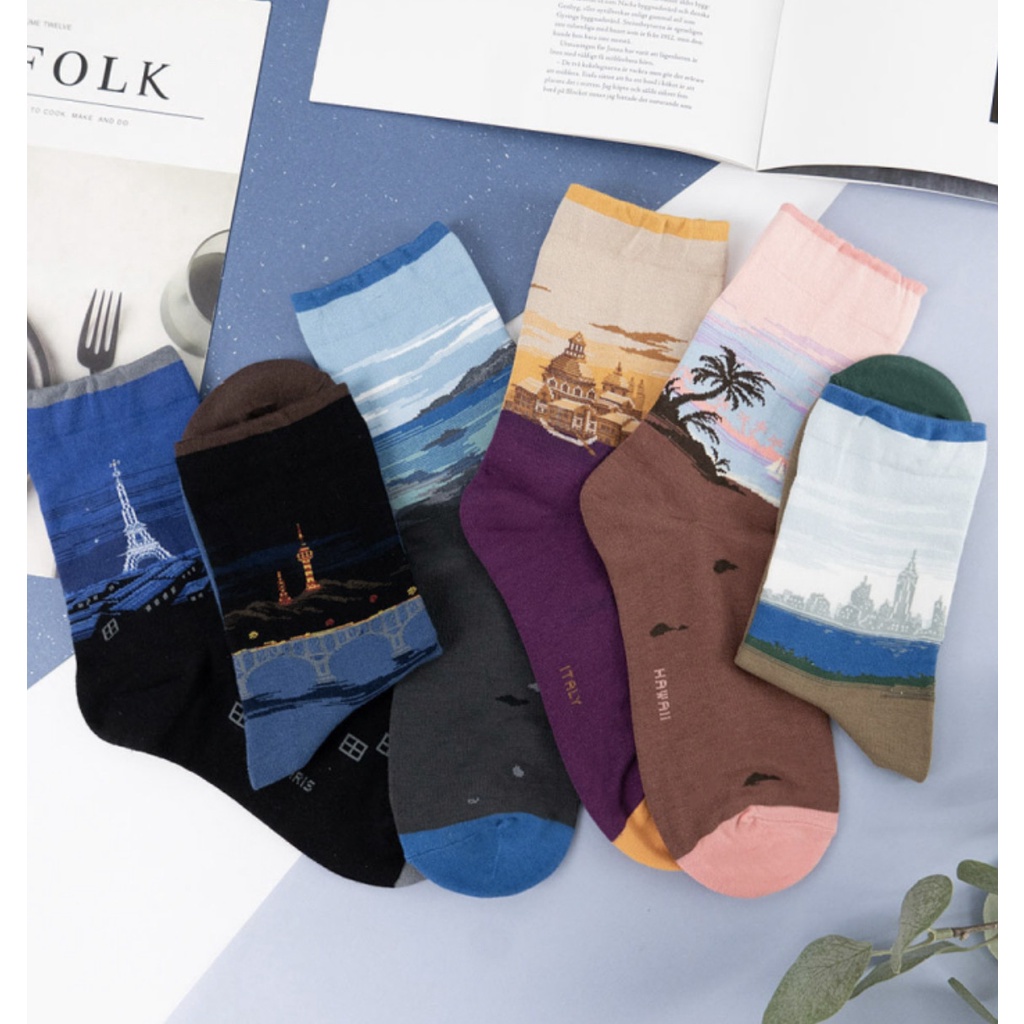 Korean Socks - Painting Travel Landmarks Scenery Socks - Iconic Socks ...