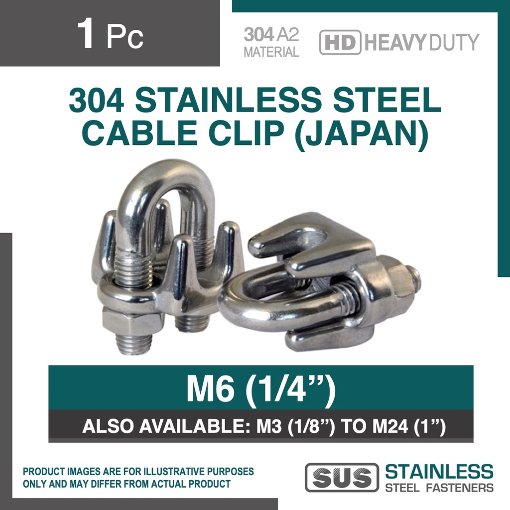1pc SS304 Stainless Steel Cable Clip (Japan) / SS JIS Wire Rope Clip M6 ...