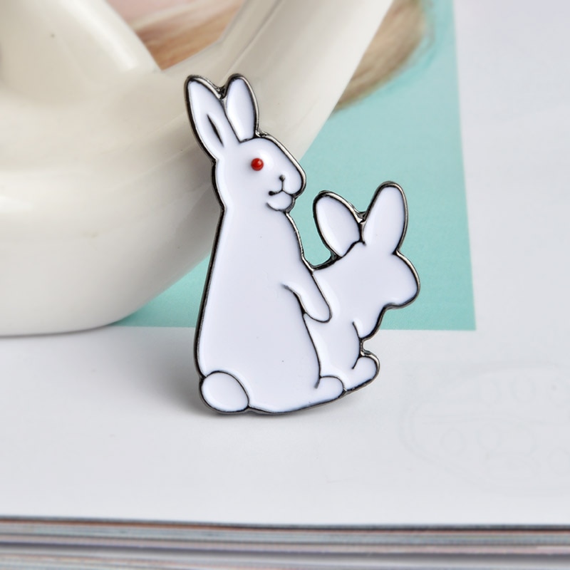 Cartoon Cute 2 White Rabbits Evil Brooch Pins Animal Brooch Denim Pin ...