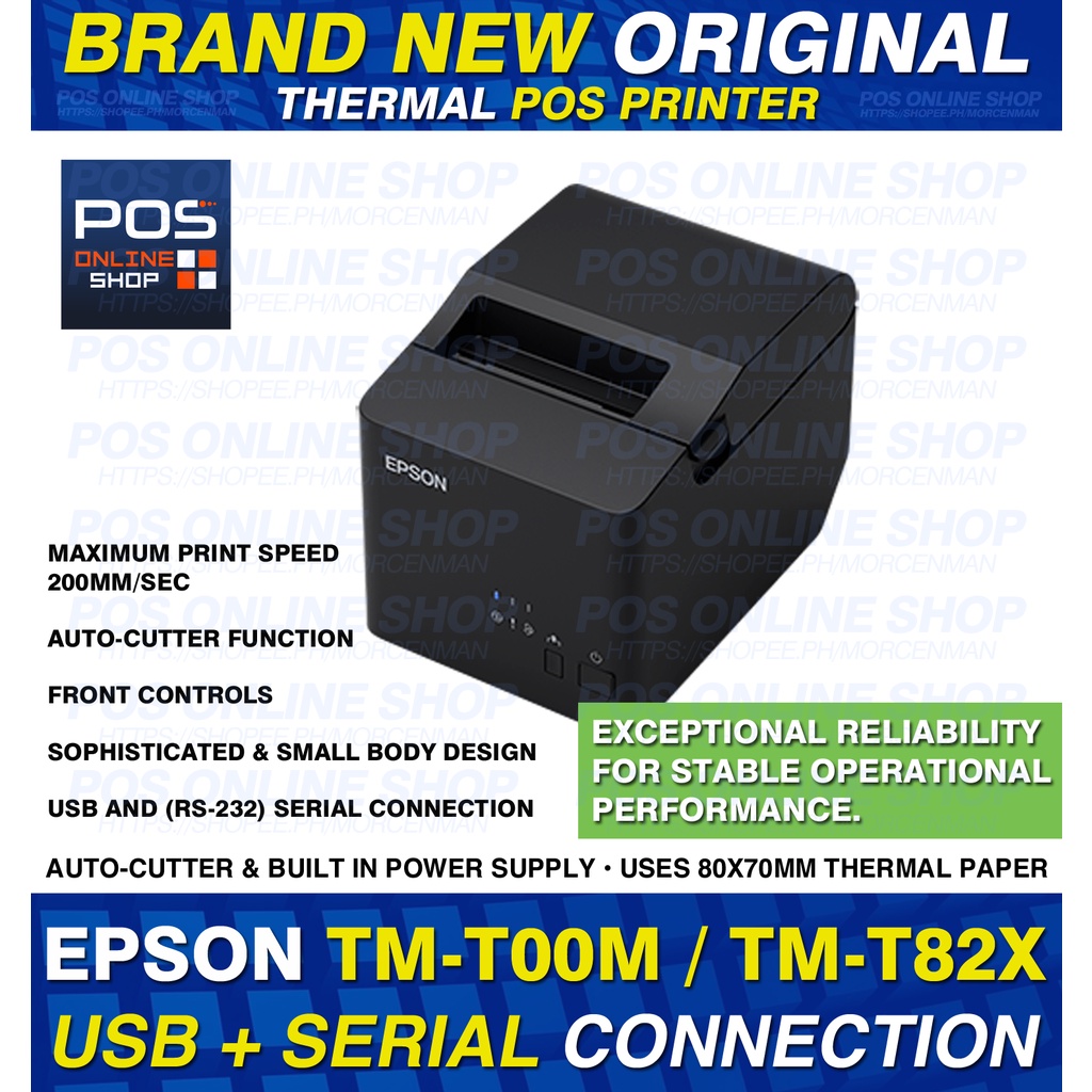 EPSON TM-T100M T100W T82X THERMAL POS Printer USB + (RS-232) Serial 9 PIN Interface BUILT IN POW ...