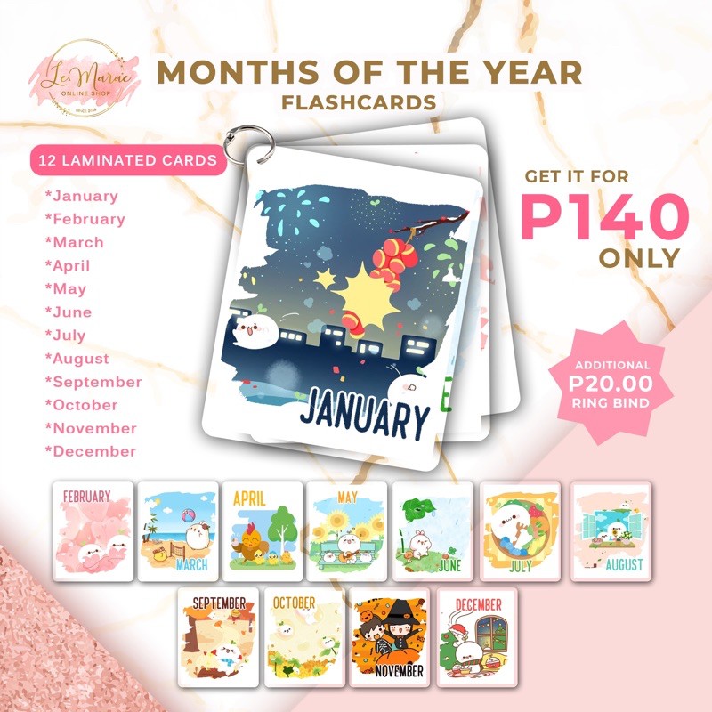 MONTHS OF THE YEAR ENGLISH Laminated Educational Flashcards for Kids ...
