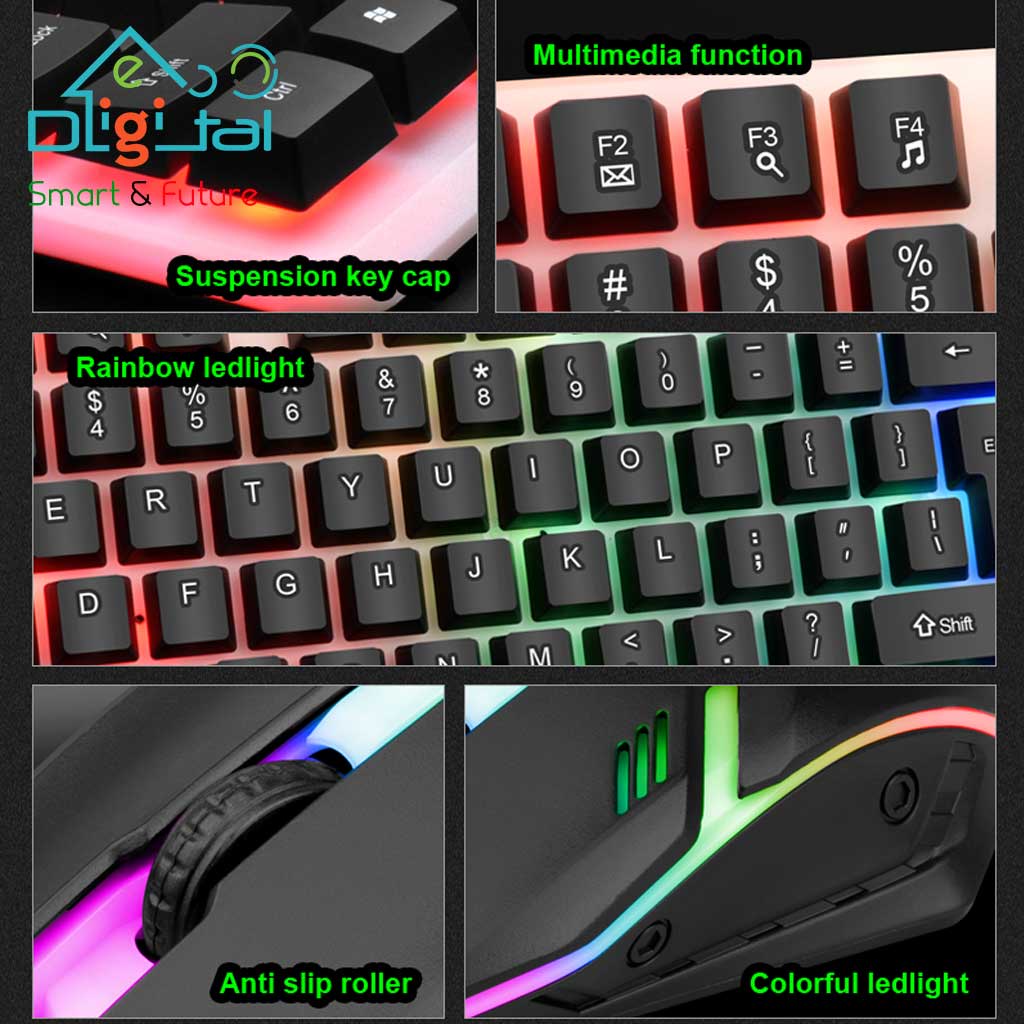 GTX350 Keyboard set Rainbow Gaming USB Wired Keyboard colorful button ...