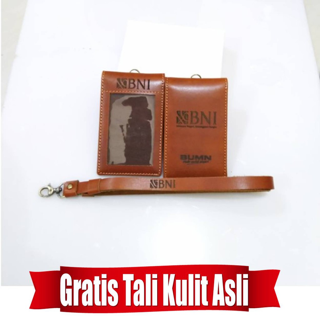 Name Tag ID Card Holder Genuine Leather Bank BNI | Shopee Philippines