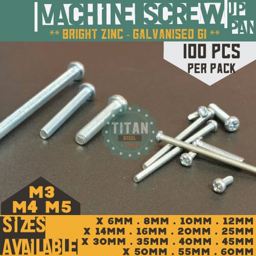 100pcs - Round / Pan Head / JP Machine Screw (Bright Zinc Galvanised GI ...