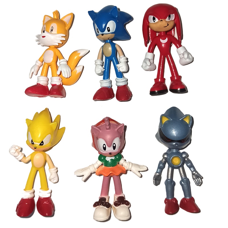 6pcs/kit Sonic Hedgehog Miniature Figures Tails Amy Rose Knuckles the ...