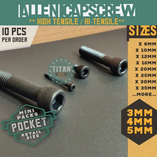 10 pcs - 3MM M3, 4MM M4, 5MM M5 x 8 to 30 Allen Capscrew / Socket Bolt ...