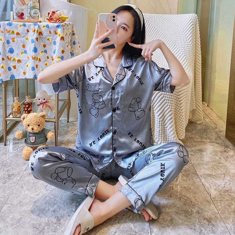 #CAND Korean Silk Comfortable Sleepwear Terno Pajama Set for Women(One ...