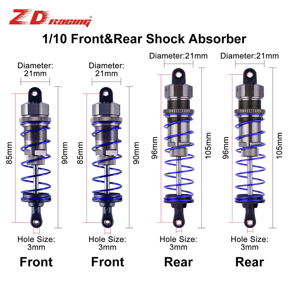 2Pcs ZD Racing 105mm Rear Shock Absorber Damper Suspension for 1/10 HSP ...