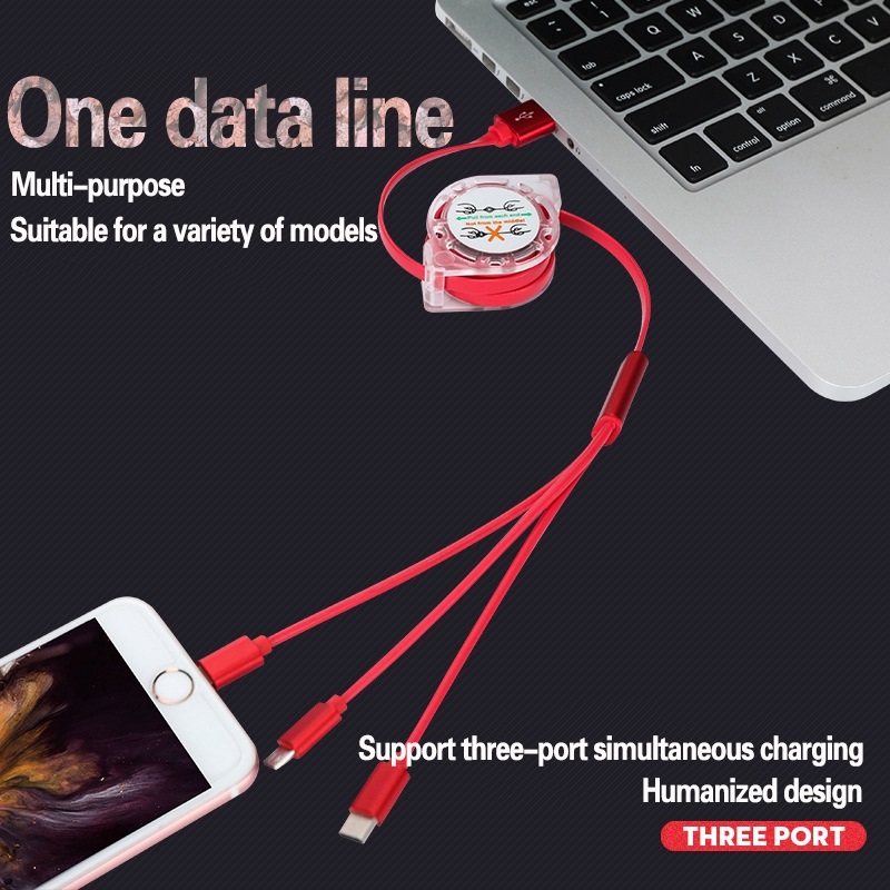 3 In 1 Retractable Micro USB Charge Cable Multi USB Charger Cable USB C ...
