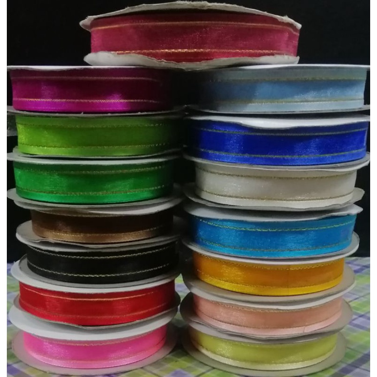 Organza Ribbon 5/8" Satin w/ Gold lining (Sold per yard) | Shopee ...