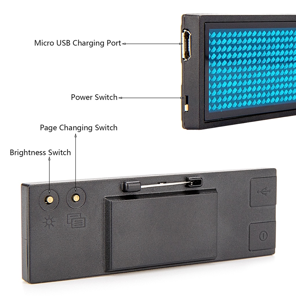 Rechargeable Bluetooth Digital LED Badge DIY Programmable Scrolling ...