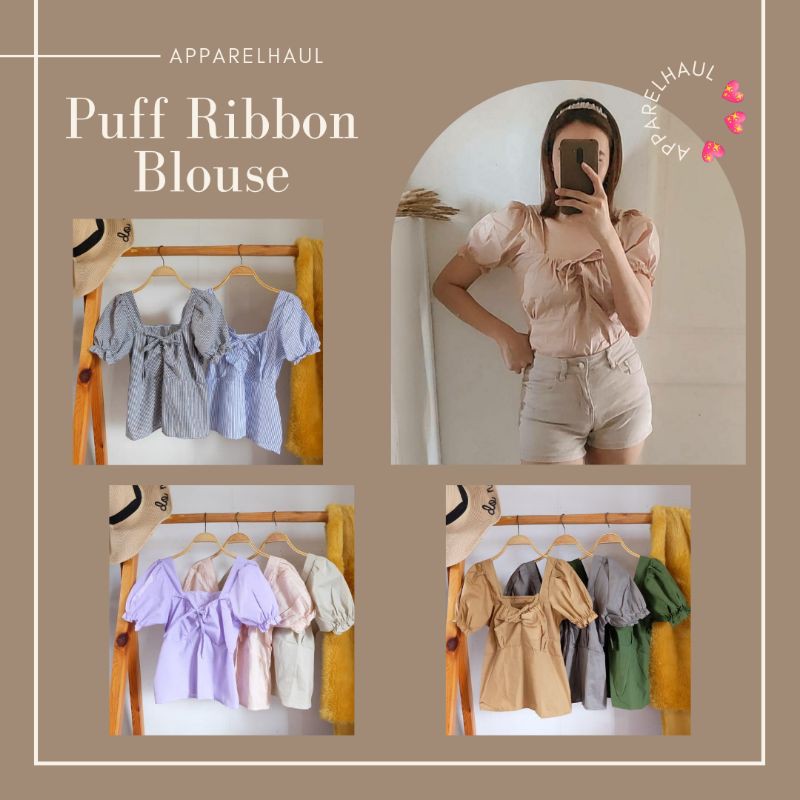 AH Puff Ribbon Blouse Stripes & Plain | Shopee Philippines