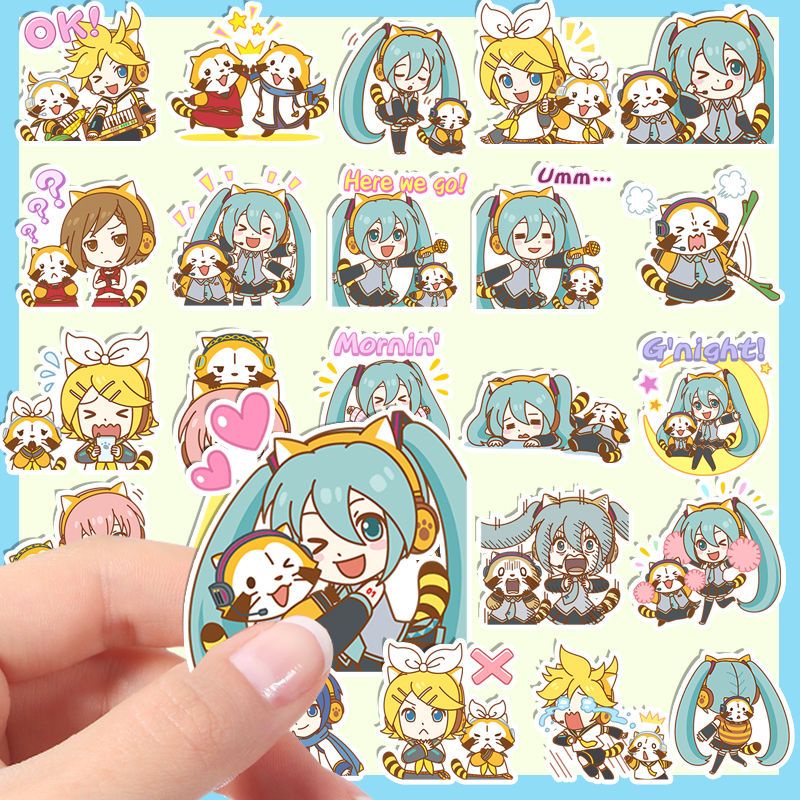 Handbook Stickers Cartoon Cute Girl Hatsune Miku Q Version Emoji Pack ...