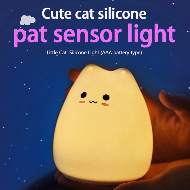 LED Cute Night light Cat Silicone Animal Light Touch Sensor Colorful ...