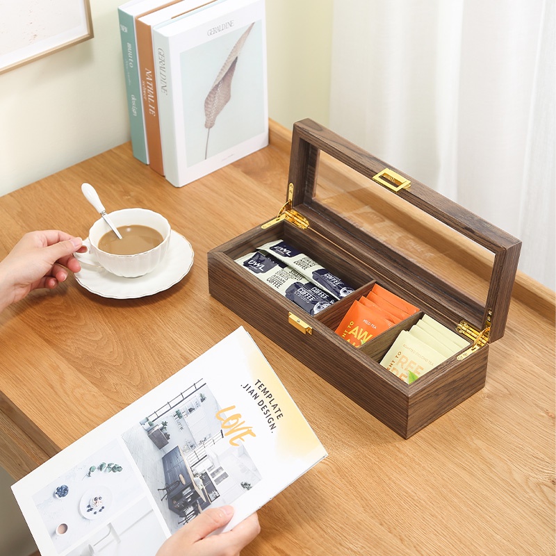 CASEGRACE Wood Tea Bag Jewelry Organizer Storage Box 4 Compartments ...