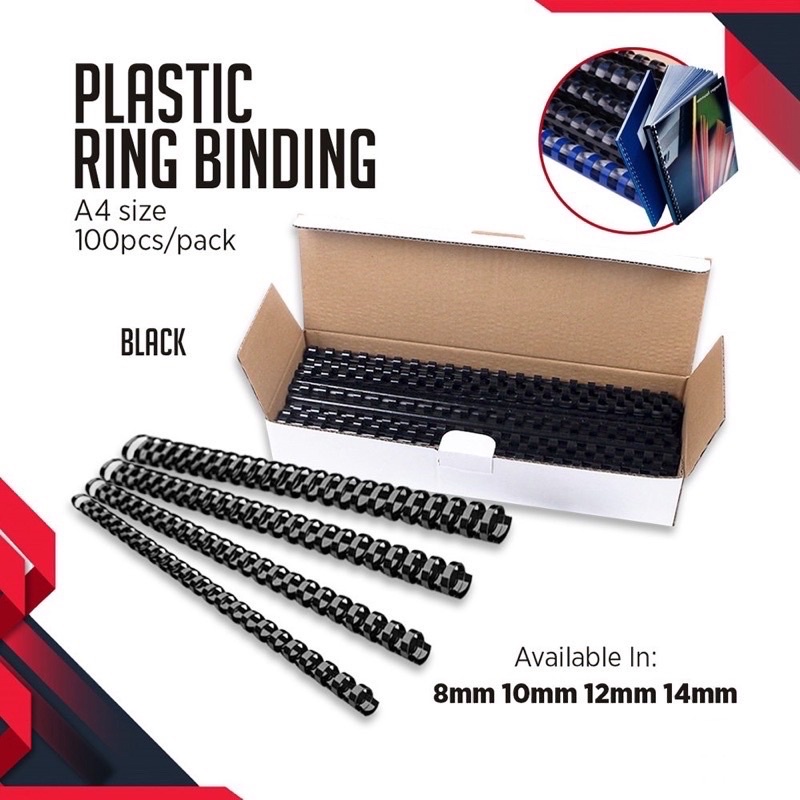 Plasting Ring Binding Black A4 Size (100 pcs per pack) 12MM | Shopee ...