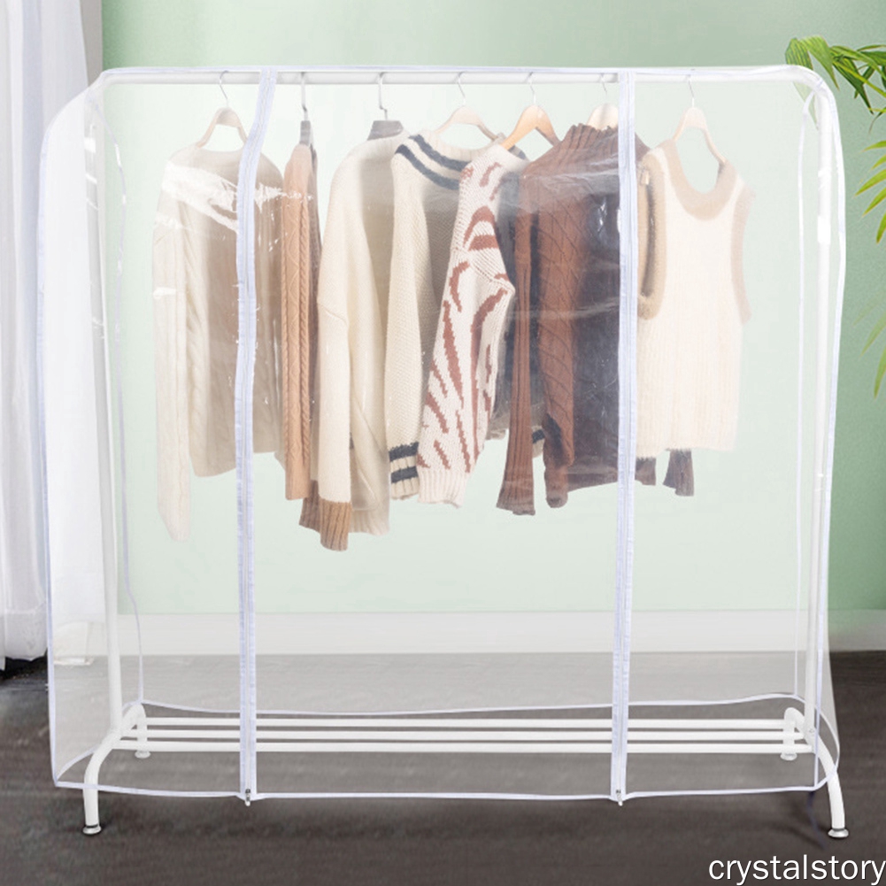 CRY Garment Rack Cover Transparent PEVA Rail Rack Cover Clear Zip ...