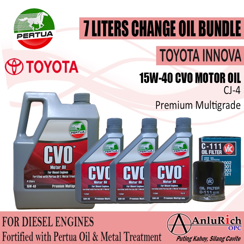 PERTUA CVO Motor Oil 15W-40 Change Oil Bundle for Toyota Innova DIESEL ...
