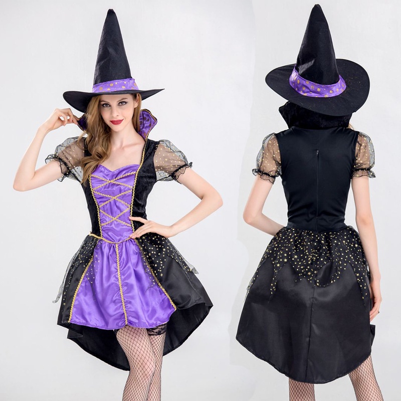 New Witch Game Uniform Halloween Long Dress Purple Witch Costume ...