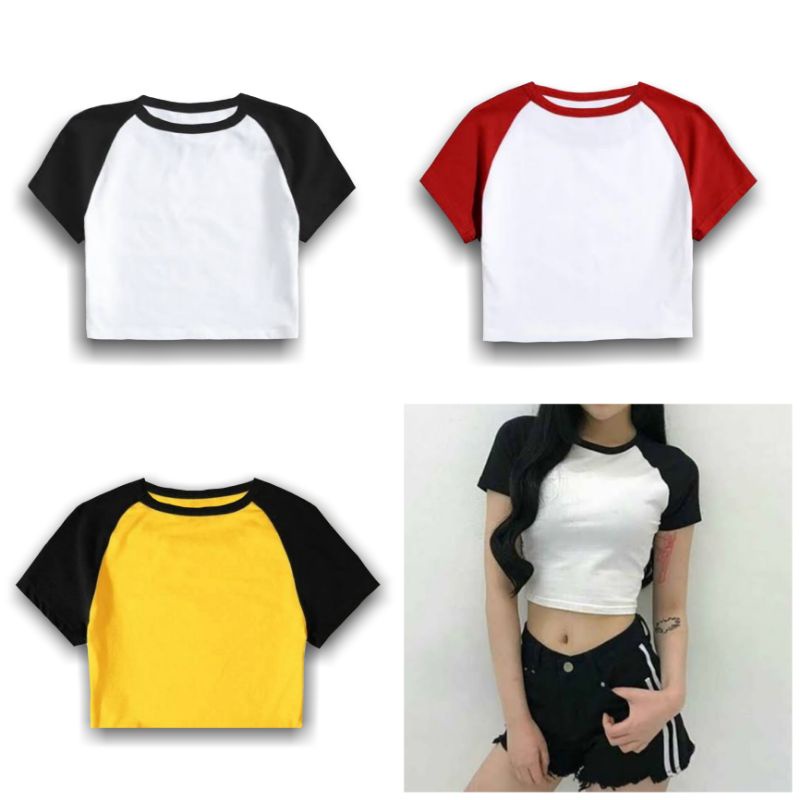 Plain Two Tone Raglan Crop Top | Shopee Philippines