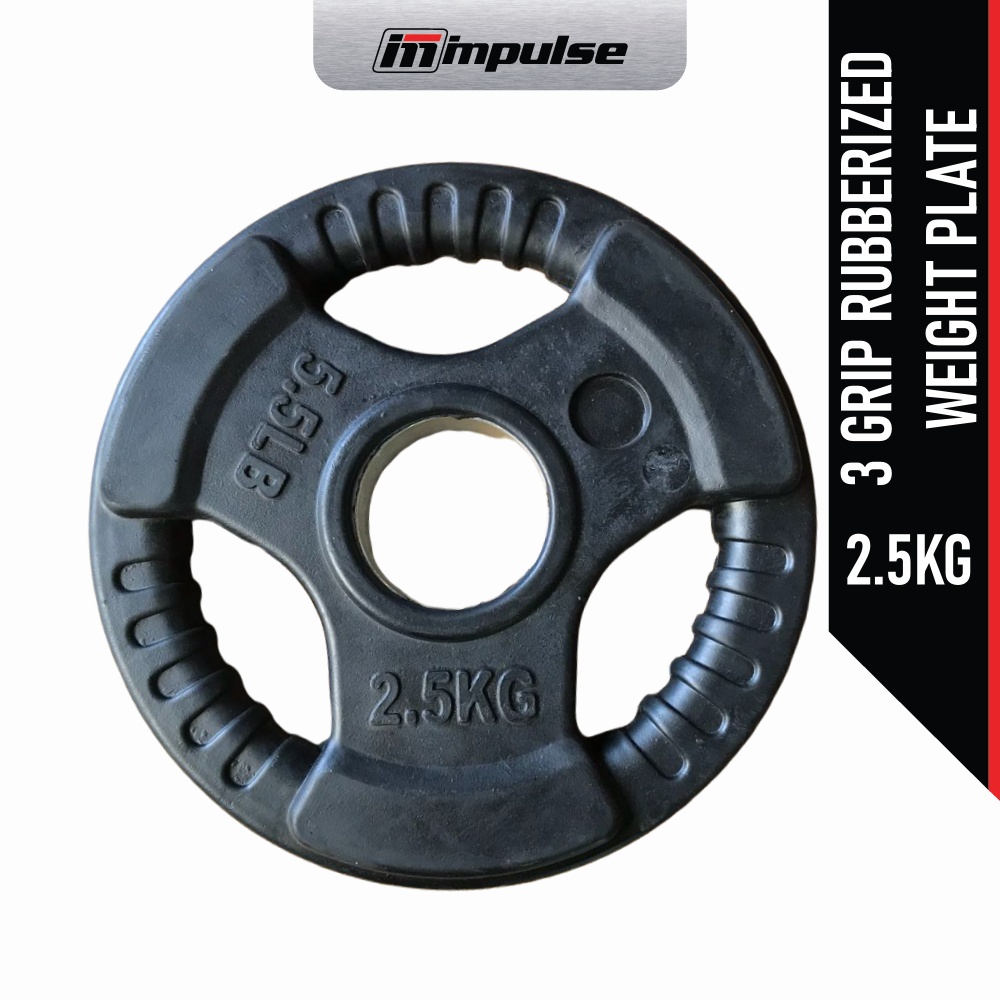 Gym 2.5kg 3 Grip Rubberized Olympic Weight Plate Commercial Gym Rubber ...