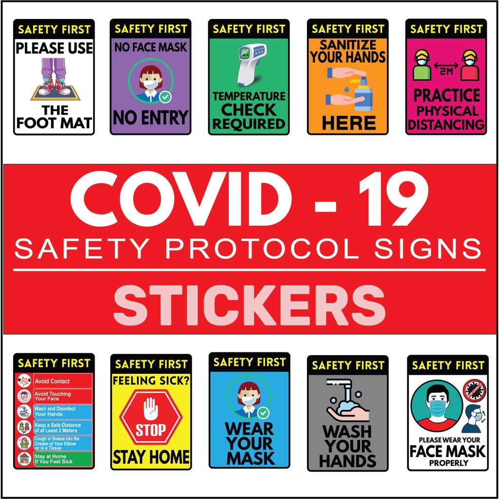 Covid-19 Safety Protocols Signs/Signage Stickers | Shopee Philippines