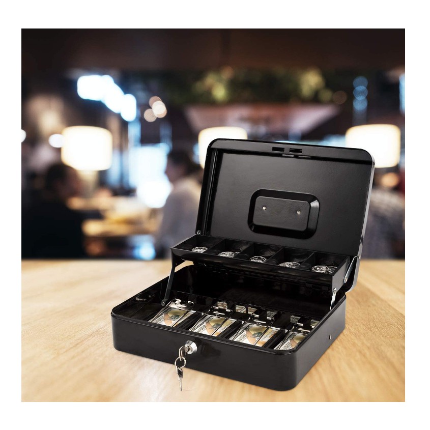 leo&bea Cash Box with Money Tray [Durable Large Steel, 5 Compartment ...